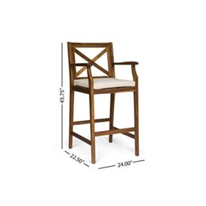 Christopher Knight Home Logan Outdoor Acacia Wood Barstool, Teak Finish/Cream