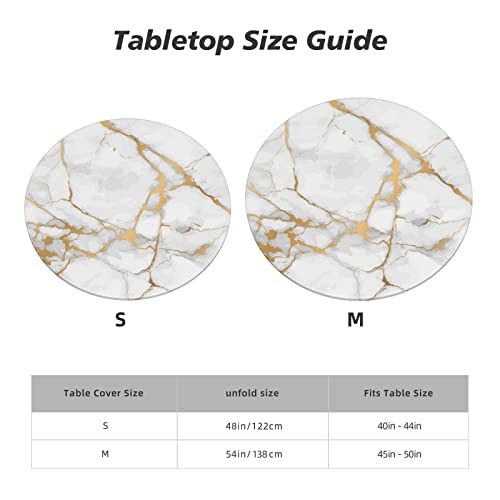 White and Gold Marble Tablecloth with Elastic Edge Fitted Table Cloth Waterproof Polyester Round Table Cover for Kitchen Indoor Dining Party Outdoor Patio Fit Table 45-50 inch