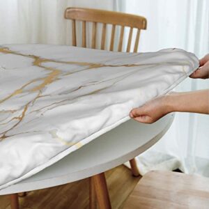 White and Gold Marble Tablecloth with Elastic Edge Fitted Table Cloth Waterproof Polyester Round Table Cover for Kitchen Indoor Dining Party Outdoor Patio Fit Table 45-50 inch