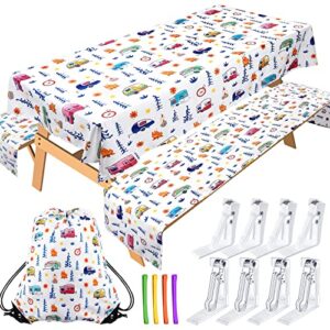 camping tablecloth with picnic bench covers, picnic table cover fits 4ft to 7ft picnic tables, washable reusable polyester table cloth for camping table included storage bag and clip (cute style)