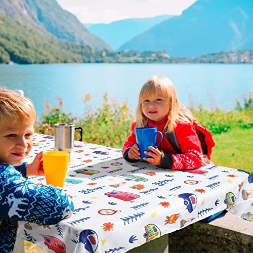 Camping Tablecloth with Picnic Bench Covers, Picnic Table Cover Fits 4ft to 7ft Picnic Tables, Washable Reusable Polyester Table Cloth for Camping Table Included Storage Bag and Clip (Cute Style)