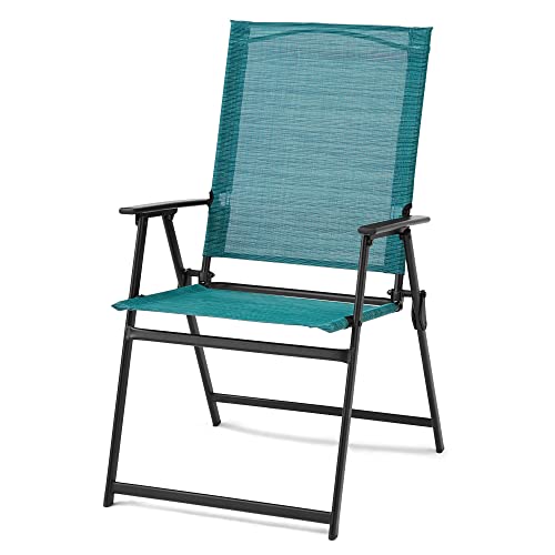 RAYTIK Square Set of 2 Outdoor Patio Steel Sling Folding Chair, Teal