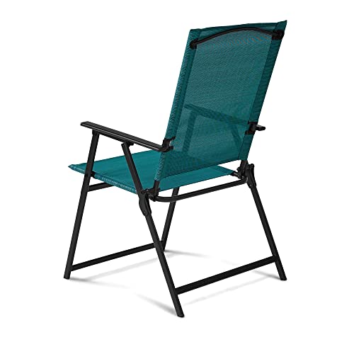 RAYTIK Square Set of 2 Outdoor Patio Steel Sling Folding Chair, Teal