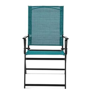 RAYTIK Square Set of 2 Outdoor Patio Steel Sling Folding Chair, Teal