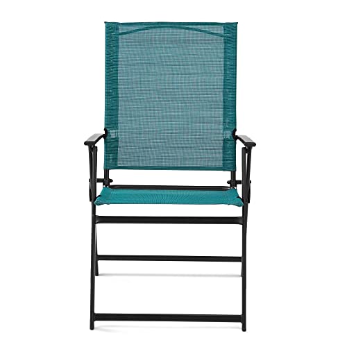 RAYTIK Square Set of 2 Outdoor Patio Steel Sling Folding Chair, Teal