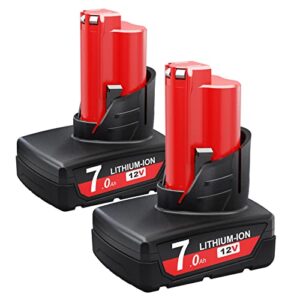 [upgraded] 2 pack 7000mah 12v lithium battery replacement for milwaukee m12 battery xc 48-11-2410 48-11-2420 48-11-2411 48-11-2401 48-11-2402 cordlees power tools