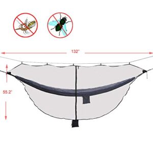 Mosquito net for Camping Hammock, Compact Lightweight Hammock Netting, 12' Long with Dual Sides Zippers Fits All Camping Hammocks