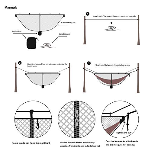 Mosquito net for Camping Hammock, Compact Lightweight Hammock Netting, 12' Long with Dual Sides Zippers Fits All Camping Hammocks