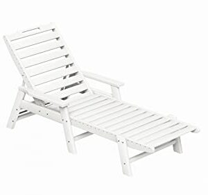 Laurel Canyon Outdoor Chaise Lounge HDPE Recycled Plastic Lounge Chair Patio Lounger Recliner with 5-Position Adjustable Backrest for Patio, Pool, and Deck, White