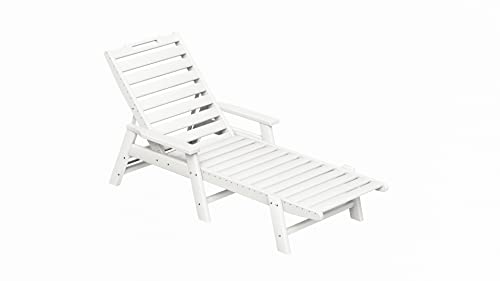 Laurel Canyon Outdoor Chaise Lounge HDPE Recycled Plastic Lounge Chair Patio Lounger Recliner with 5-Position Adjustable Backrest for Patio, Pool, and Deck, White