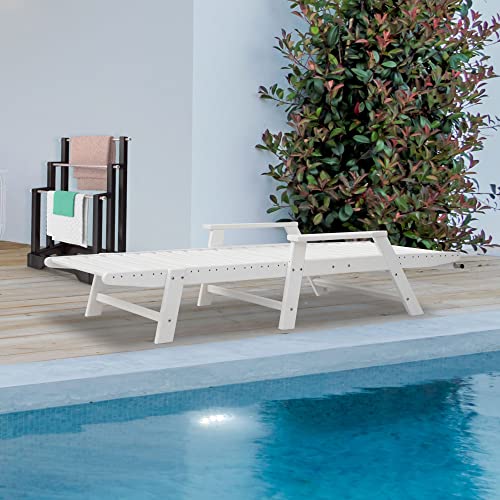 Laurel Canyon Outdoor Chaise Lounge HDPE Recycled Plastic Lounge Chair Patio Lounger Recliner with 5-Position Adjustable Backrest for Patio, Pool, and Deck, White