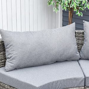 Outsunny 5PC Outdoor Patio Furniture Set Garden Sectional Rattan Wicker Sofa Set Cushioned Half-Moon Seat Deck w/Pillow, Gray