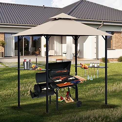 Grill Gazebo Replacement Canopy Roof, OLILAWN 5' x 8' Outdoor BBQ Gazebo Canopy Top Cover, Double Tired Grill Shelter Cover with Durable Polyester Fabric, Fit for Model L-GG001PST-F, Khaki