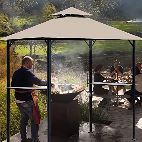 Grill Gazebo Replacement Canopy Roof, OLILAWN 5' x 8' Outdoor BBQ Gazebo Canopy Top Cover, Double Tired Grill Shelter Cover with Durable Polyester Fabric, Fit for Model L-GG001PST-F, Khaki