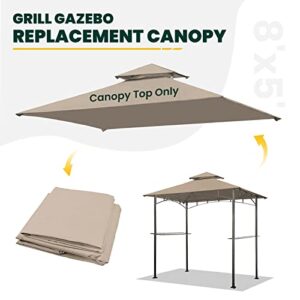 Grill Gazebo Replacement Canopy Roof, OLILAWN 5' x 8' Outdoor BBQ Gazebo Canopy Top Cover, Double Tired Grill Shelter Cover with Durable Polyester Fabric, Fit for Model L-GG001PST-F, Khaki