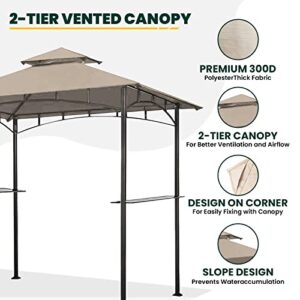 Grill Gazebo Replacement Canopy Roof, OLILAWN 5' x 8' Outdoor BBQ Gazebo Canopy Top Cover, Double Tired Grill Shelter Cover with Durable Polyester Fabric, Fit for Model L-GG001PST-F, Khaki