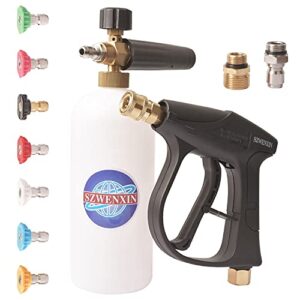 szwenxin pressure washer gun for hoses of various pressure washer, with foam cannon ,7 pressure washer nozzle tips,equipped with m22-14mm and 3/8″ quick connector