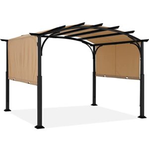 abccanopy outdoor pergola 10’x12′, arched patio pergola with retractable sun shade, beige