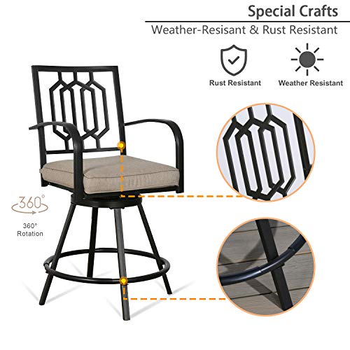 Ulax Furniture Outdoor Swivel Bar Stools, Patio Counter Height Bistro Chairs with Cushion, All-Weather Patio Furniture (Set of 2)