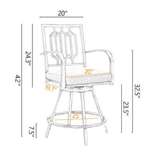 Ulax Furniture Outdoor Swivel Bar Stools, Patio Counter Height Bistro Chairs with Cushion, All-Weather Patio Furniture (Set of 2)