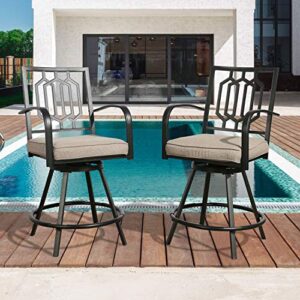 Ulax Furniture Outdoor Swivel Bar Stools, Patio Counter Height Bistro Chairs with Cushion, All-Weather Patio Furniture (Set of 2)