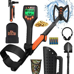 Foldable Metal Detector for Adults & Kids Beginners, 28" to 48" Adjustable LCD Display Metal Detector Kit with Sand Scoop Headphones, IP68 Waterproof, Lightweight Easy to Use