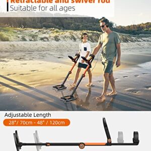 Foldable Metal Detector for Adults & Kids Beginners, 28" to 48" Adjustable LCD Display Metal Detector Kit with Sand Scoop Headphones, IP68 Waterproof, Lightweight Easy to Use