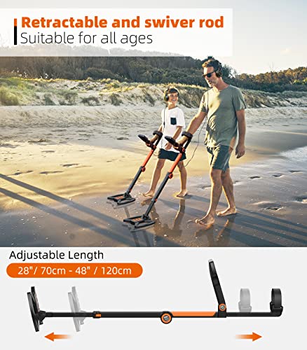 Foldable Metal Detector for Adults & Kids Beginners, 28" to 48" Adjustable LCD Display Metal Detector Kit with Sand Scoop Headphones, IP68 Waterproof, Lightweight Easy to Use