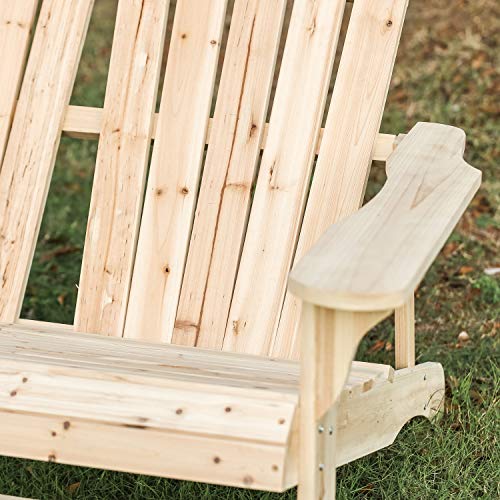 Patio Festival Wooden Double Adirondack Chairs Loveseat, Outdoor Fir Unpainted Wooden Adirondack Loveseat for Outdoor, Garden, Lawn, Deck Chair, 2-Person Seat,Natural Color