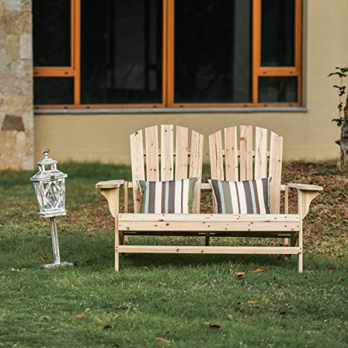 Patio Festival Wooden Double Adirondack Chairs Loveseat, Outdoor Fir Unpainted Wooden Adirondack Loveseat for Outdoor, Garden, Lawn, Deck Chair, 2-Person Seat,Natural Color