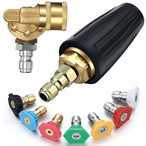 4000 Psi Pressure Rotating Turbo Nozzle 4.0 Gpm Quick Connector with 4500 Psi Pivoting Coupler with 7 Pieces Spray Nozzle Tips Kit Multiple Degrees (0, 15, 25, 40, 65 Degrees, Rinse1, Soap2)