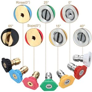 4000 Psi Pressure Rotating Turbo Nozzle 4.0 Gpm Quick Connector with 4500 Psi Pivoting Coupler with 7 Pieces Spray Nozzle Tips Kit Multiple Degrees (0, 15, 25, 40, 65 Degrees, Rinse1, Soap2)