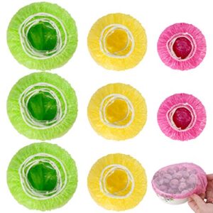 hansgo 120pcs elastic food storage covers, reusable stretch plastic covers wrap colorful bowl covers dish plate plastic covers elastic alternative to foil for family outdoor picnic (3 size)