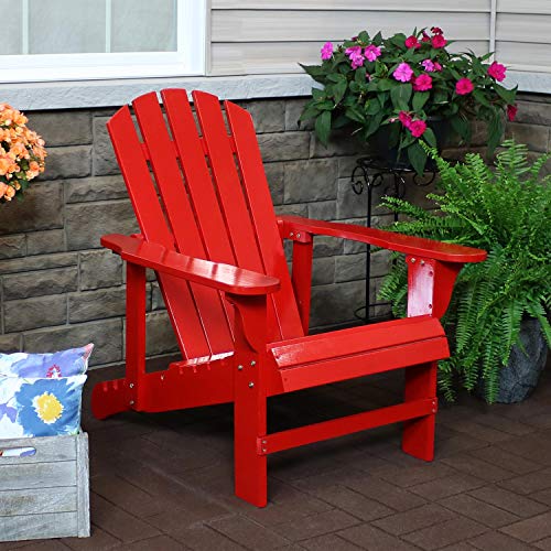 Sunnydaze Adirondack Chair with Adjustable Backrest - Natural Fir Wood Material - Outdoor Patio Chair - 250-Pound Weight Capacity - Red