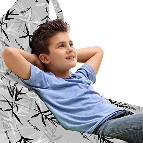 Ambesonne Floral Lounger Chair Bag, Monochrome Illustration of Bamboo Leaves Drawn by Hand, High Capacity Storage with Handle Container, Lounger Size, Pale Grey White