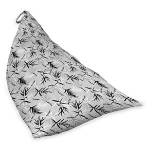 Ambesonne Floral Lounger Chair Bag, Monochrome Illustration of Bamboo Leaves Drawn by Hand, High Capacity Storage with Handle Container, Lounger Size, Pale Grey White