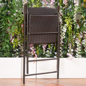 ReunionG 4PCS Wicker Rattan Chairs, Folding Tall Stool Chairs, Steel Frame Rattan Furniture Set with Adjustable Back, for Outdoor Indoor Bar Garden Patio (Set of 4 Rattan Wicker)