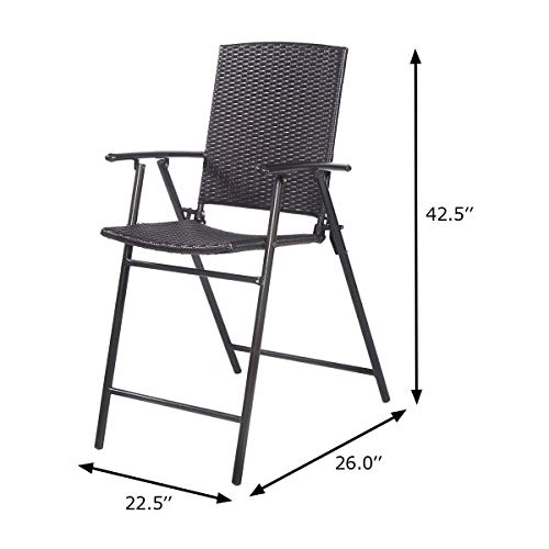 ReunionG 4PCS Wicker Rattan Chairs, Folding Tall Stool Chairs, Steel Frame Rattan Furniture Set with Adjustable Back, for Outdoor Indoor Bar Garden Patio (Set of 4 Rattan Wicker)