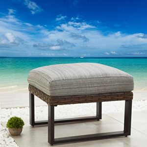 festival depot patio ottoman wicker footstool with thick cushion metal frame outdoor furniture for deck yard all weather (grey)