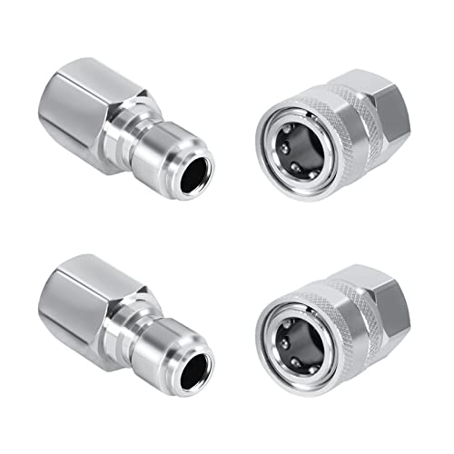 Edicapo 2 Sets NPT 3/8 Inch Stainless Steel Male and Female Quick Connector Kit Male Female 3/8 Quick Connect Fittings Pressure Washer Adapters Pressure Washer Accessories (Internal Thread)