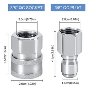 Edicapo 2 Sets NPT 3/8 Inch Stainless Steel Male and Female Quick Connector Kit Male Female 3/8 Quick Connect Fittings Pressure Washer Adapters Pressure Washer Accessories (Internal Thread)