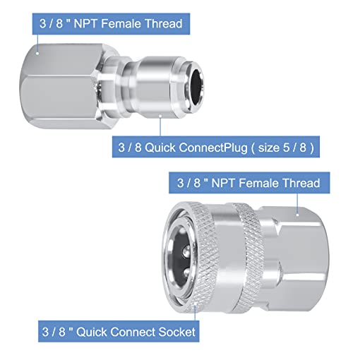 Edicapo 2 Sets NPT 3/8 Inch Stainless Steel Male and Female Quick Connector Kit Male Female 3/8 Quick Connect Fittings Pressure Washer Adapters Pressure Washer Accessories (Internal Thread)