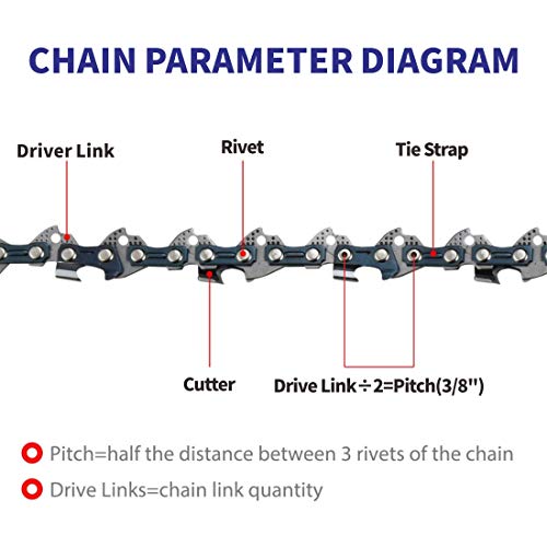 Abroman 2 Pack R45 90px045G Chain 12" Chainsaw Chain 3/8" Pitch .043" Gauge 45DL fits for De-Walt DCCS620 Ryobi RY40500 Black & Decker LCS1240B Worx WG380 Echo CS2511T Craftsman Saw