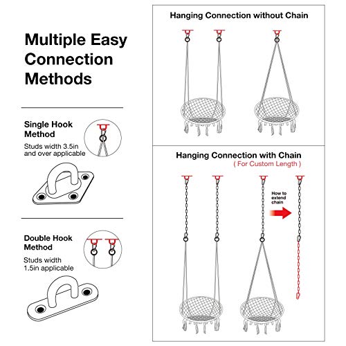 Greenstell Swing Hanging Chair, Hold Up to 350LBS/158KG Hammock Chair with Hanging Kits and Removable & Washable Cushion, Cotton Rope Macrame Swing Chair for Outdoor, Indoor, Grey