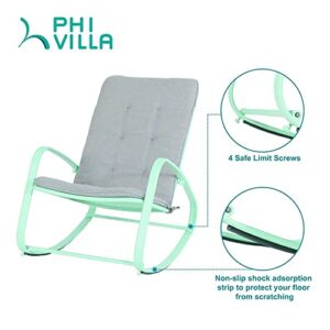 PHI VILLA Outdoor Patio Metal Rocking Chair, Padded Modern Rocker Chairs with Cushion, Support 301lbs for Porch, Deck, Balcony or Indoor Use (2PCS, Green)