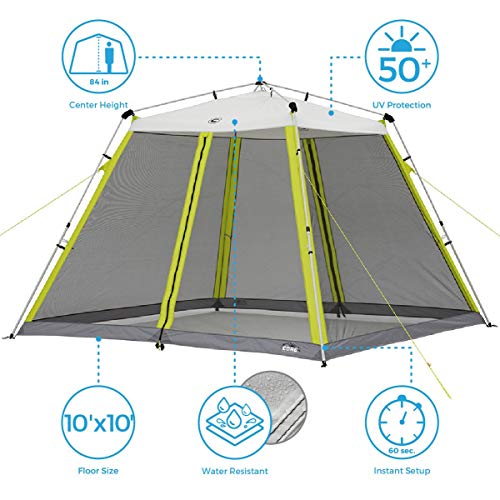 CORE Center Push 10’x10’ Instant Screen House Canopy | Folding and Portable Large Pop Up Canopy Shelter with Included Carry Bag | Perfect for Family Camping, Outdoor, Picnic, Backyards, BBQ, Tailgate, Patio