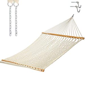 castaway living 13 ft. double traditional hand woven cotton rope hammock with free extension chains & tree hooks, designed in the usa, accommodates two people with a weight capacity of 450 lbs.