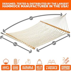 Castaway Living 13 ft. Double Traditional Hand Woven Cotton Rope Hammock with Free Extension Chains & Tree Hooks, Designed in The USA, Accommodates Two People with a Weight Capacity of 450 lbs.