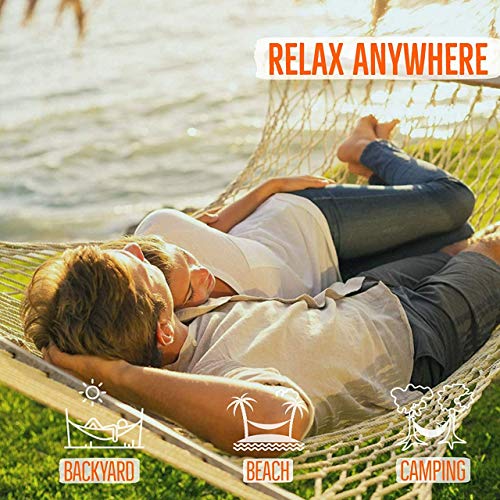 Castaway Living 13 ft. Double Traditional Hand Woven Cotton Rope Hammock with Free Extension Chains & Tree Hooks, Designed in The USA, Accommodates Two People with a Weight Capacity of 450 lbs.