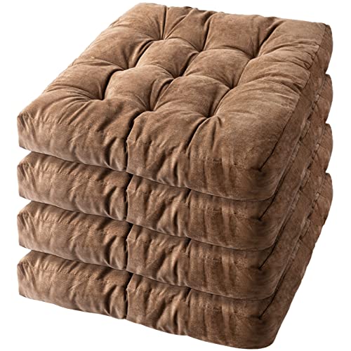 Qunclay 4 Pcs Sitting Floor Pillow 22 x 22 Inches Thicken Tufted Cushion Corduroy Floor Cushions for Adult Square Floor Seat Cushion Large Chair Pad Pillow for Yoga Living Room Balcony (Dark Brown)